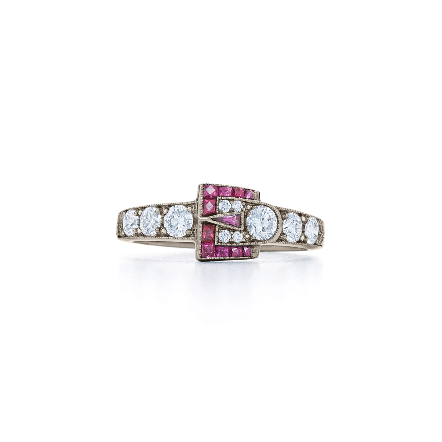 Kwiat Vintage Diamond & Ruby Buckle Ring in 18K White Gold | Kwiat